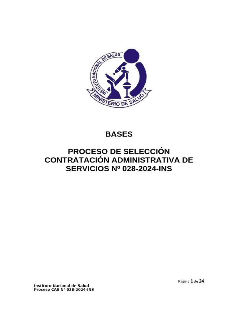 Bases Proceso Cas #028-2024-Ins - Orrhh | PDF | Gestión de recursos humanos | Presupuesto