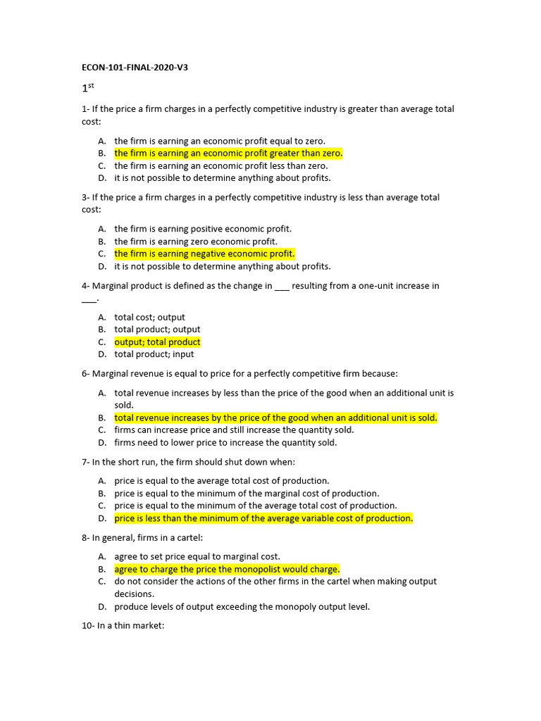 Final Maraged - Econ101 | PDF | Profit (Economics) | Perfect Competition