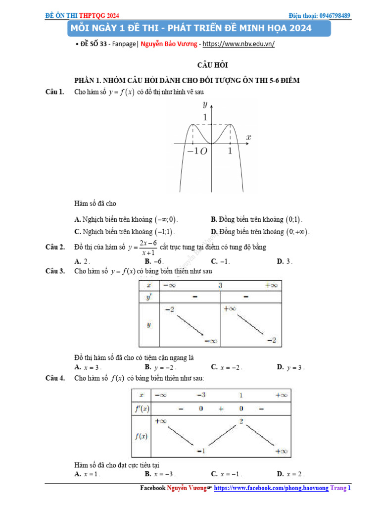 ĐỀ SỐ 33 - MỖI NGÀY 1 ĐỀ THI 2024 - PHÁT TRIỂN ĐỀ MINH HỌA 2024-trang-1 (1) | PDF