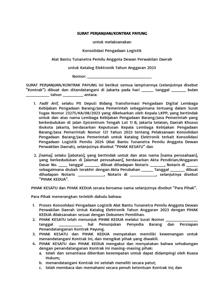 Contoh Draf Kontrak PayungABTN DPD | PDF