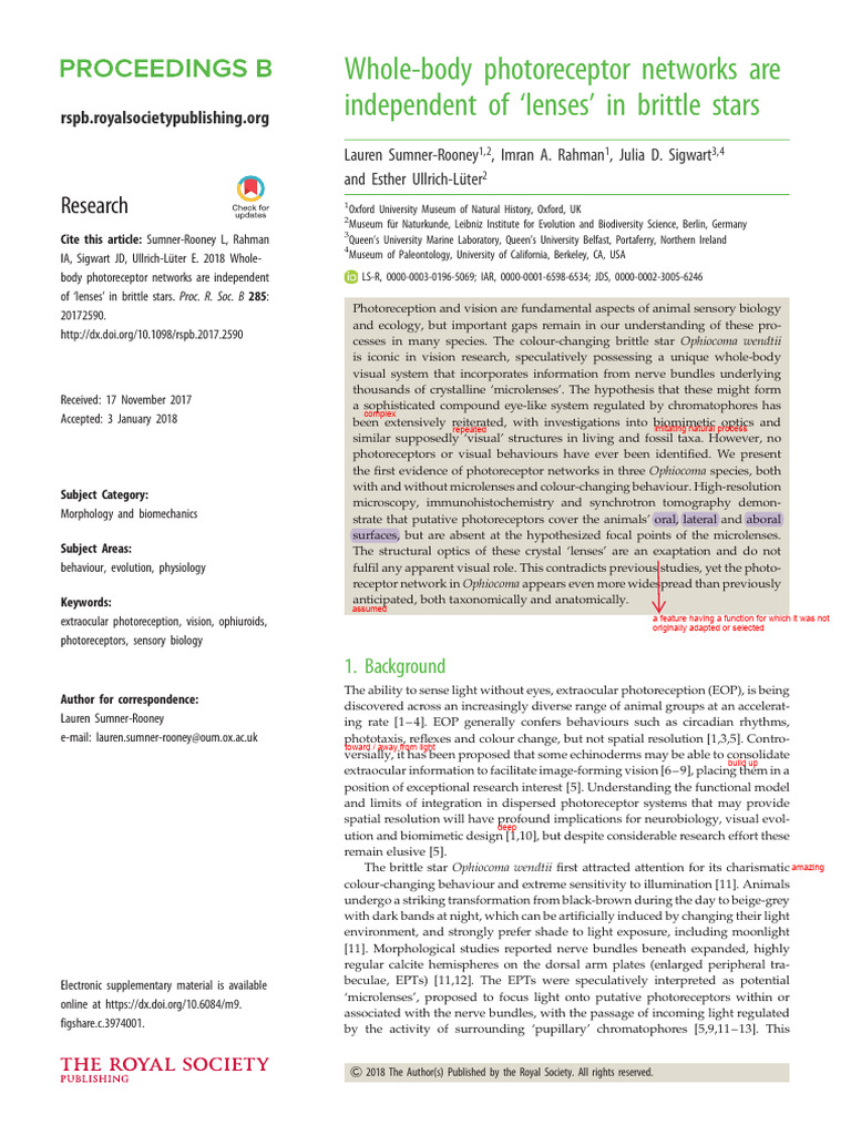 Sumner-Rooney Et Al. (2018) Whole-Body Photoreceptor Networks in ...