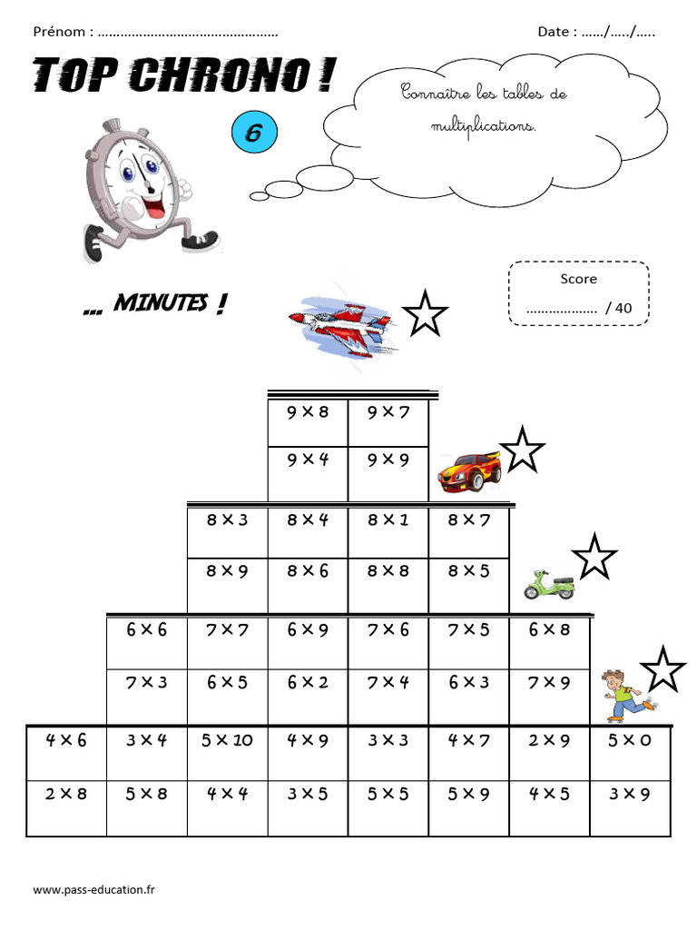 Connaître Les Tables de Multiplications. TOP CHRONO CM1 6 | PDF