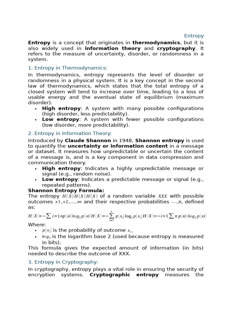 Entropy in Mathemtics | PDF | Key (Cryptography) | Entropy