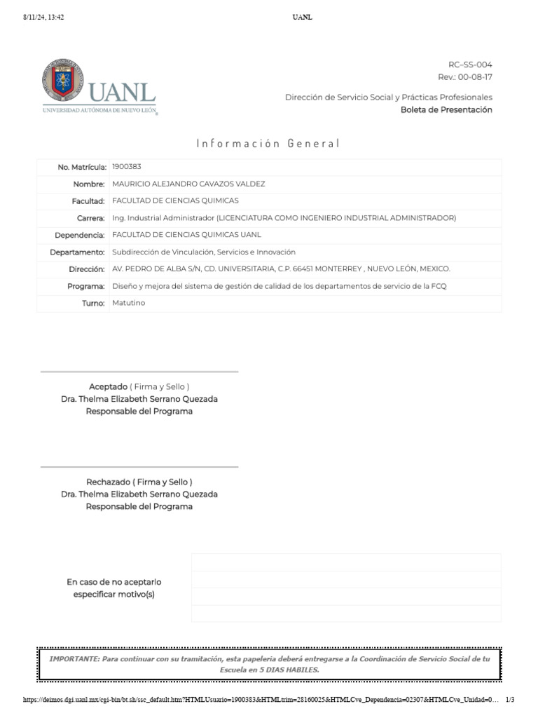 UANL _ Servicio Social | PDF