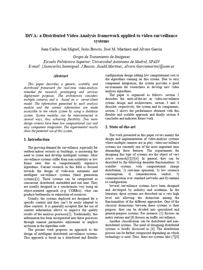 DiVA A Distributed Video Analysis Framework Applied To Video ...
