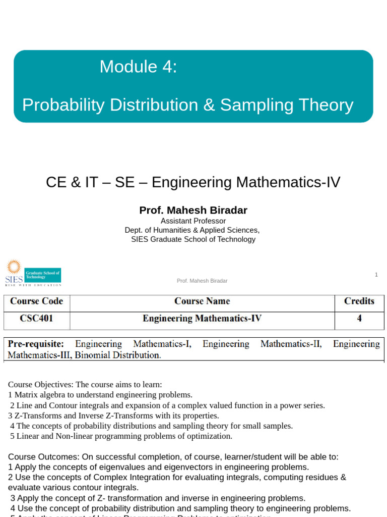 Module4 Probability Distribution IT SE EM-IV FH2024 | PDF ...