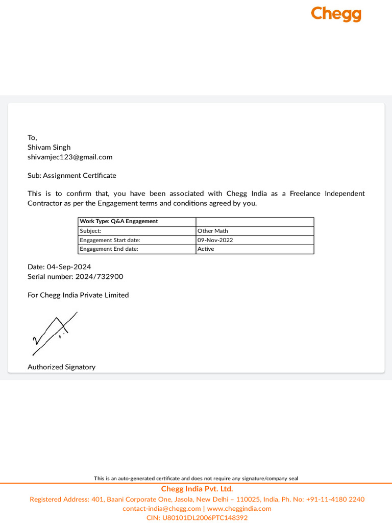 Assignment Certificate | PDF