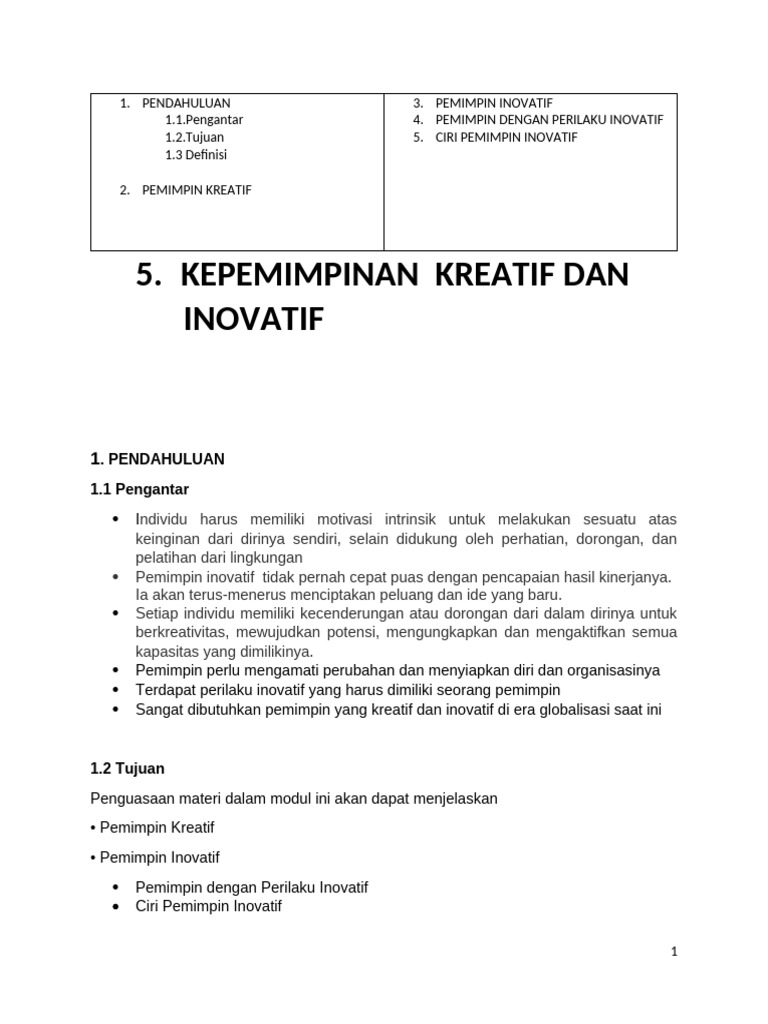 5 Kreatifitas Dan Inovasi Kepemimpinan | PDF