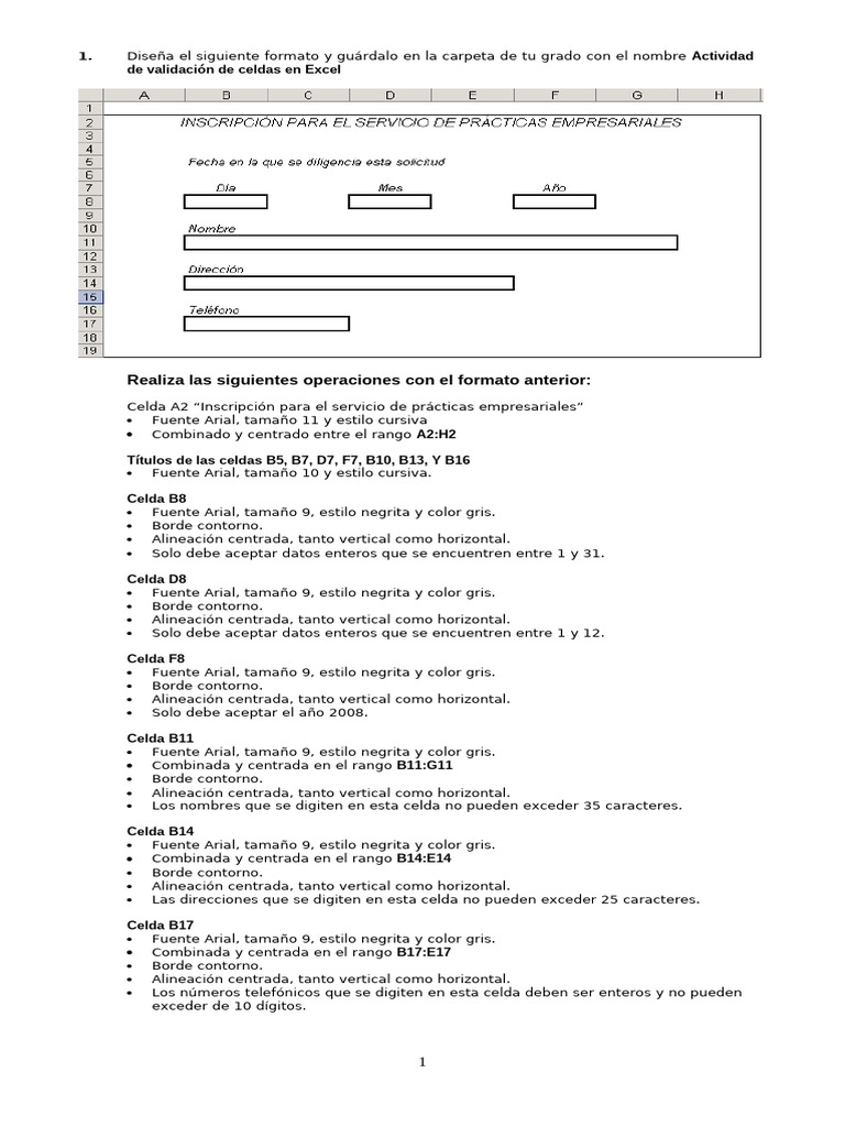 Ejercicio de Validación de Celdas en Excel | PDF