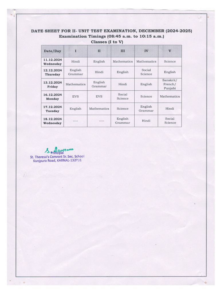 Date Sheet | PDF