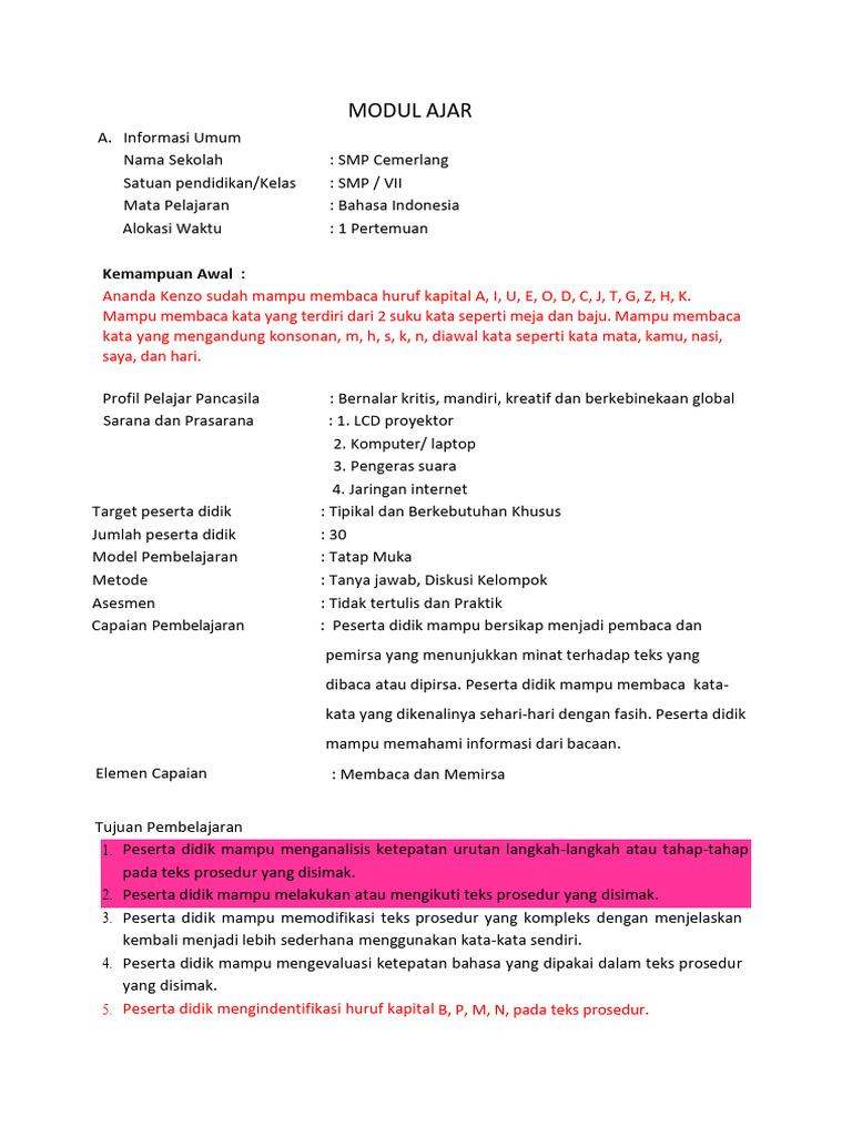 Kenzo (Modul Ajar Akomodatif) | PDF