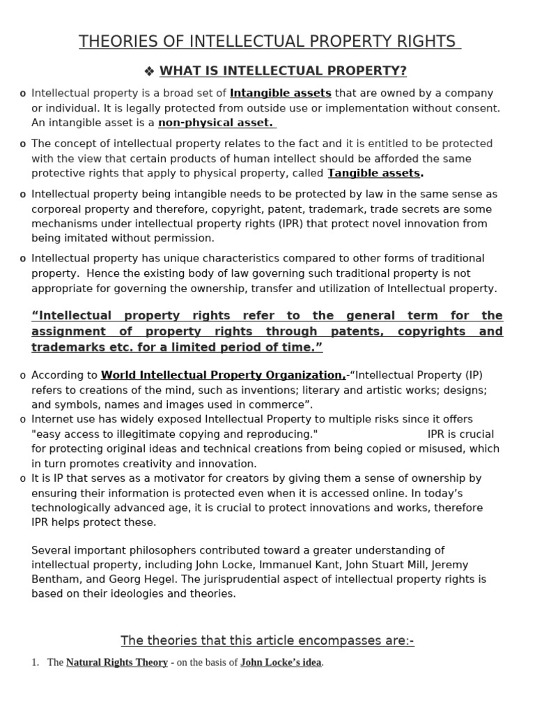 THEORIES OF INTELLECTUAL PROPERTY RIGHTS (AutoRecovered) | PDF ...