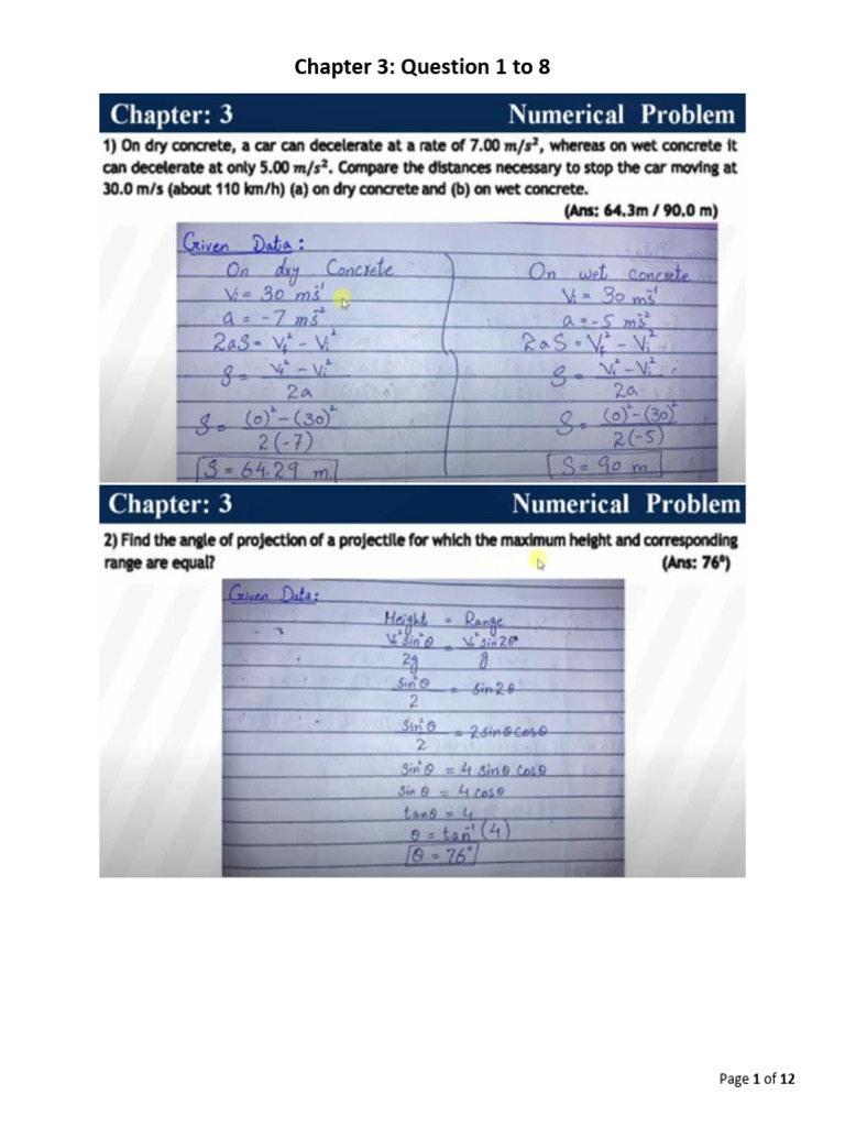 Physics Numericals All Chapters | PDF