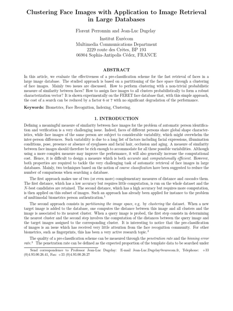 Clustering Face Images with Application to Image Retrieval | PDF | Cluster Analysis | Databases