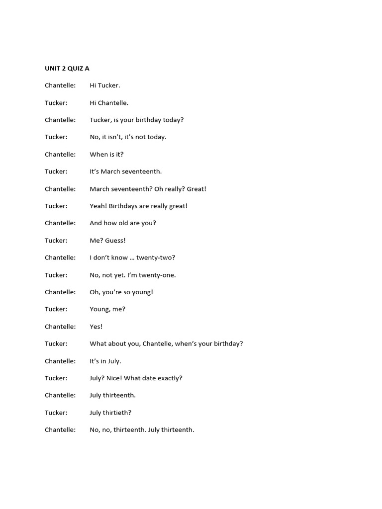 Evolve - L1 - Unit 2 - Quiz - A - Audioscript | PDF