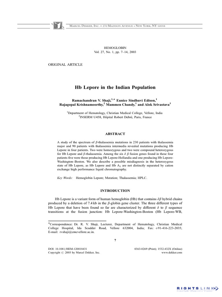 Hemoglobin Lepore in Indian Population | PDF | Polymerase Chain ...