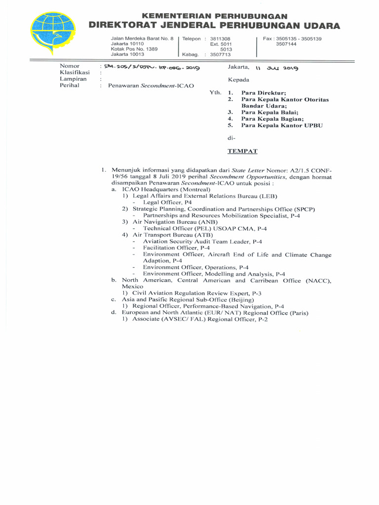 Penawaran Secondment-ICAO11072019 | PDF