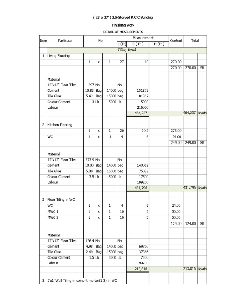 Flooring and Tiling Cost Breakdown | PDF | Materials | Masonry