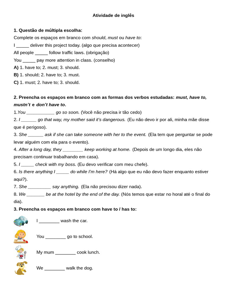 Atividade 9º Ano Verbos Modais | PDF