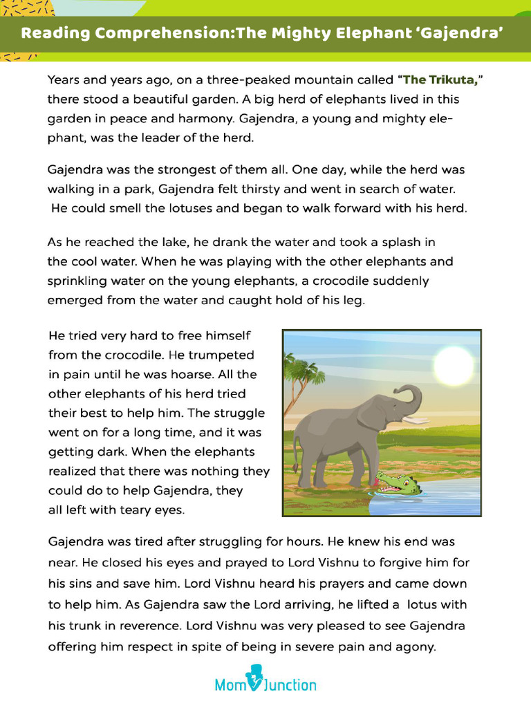 Reading Comprehension The Mighty Elephant Gajendra | PDF