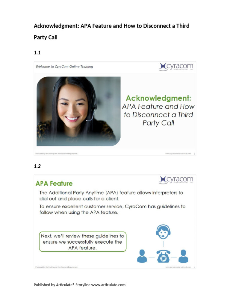 Acknowledgment APA Feature and How To Disconnect A Third Party Call | PDF