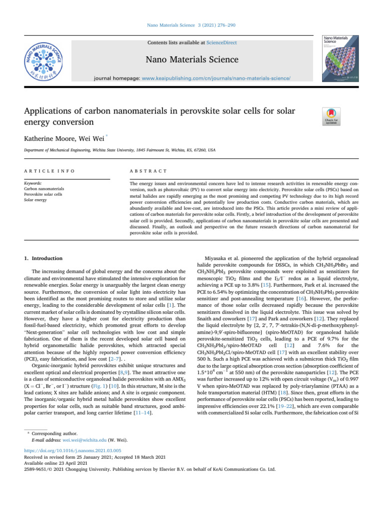 Applications of Carbon Nanomaterials in Perovskite Solar Cells For ...