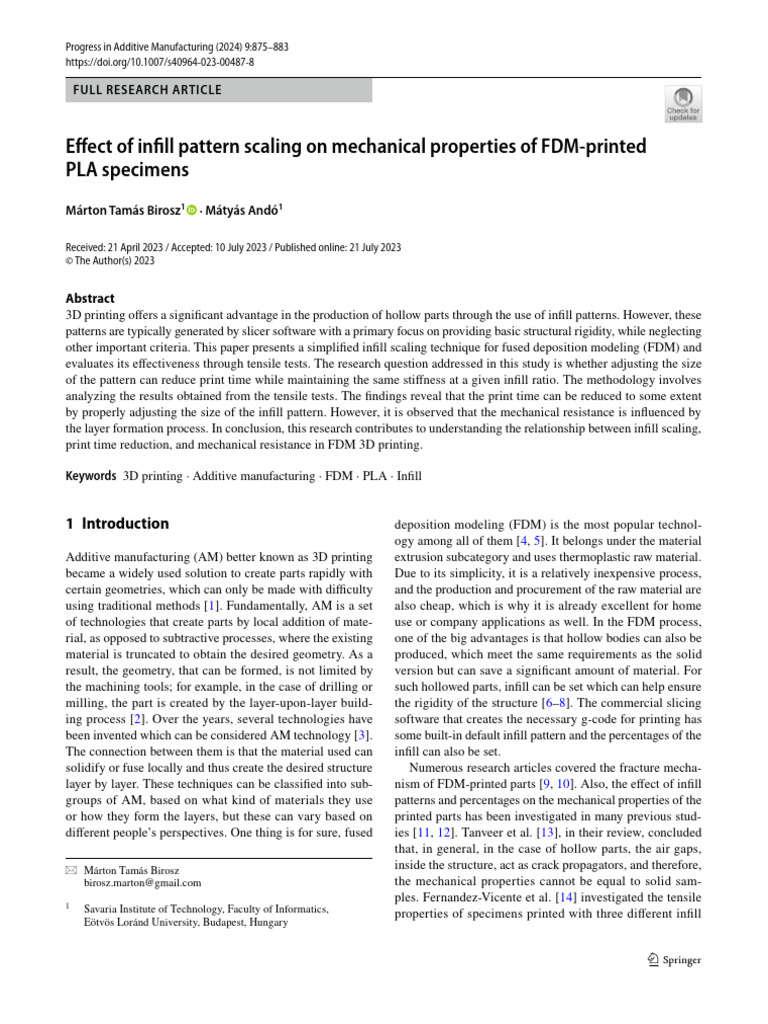 Efect of Infll Pattern Scaling On Mechanical Properties of FDM Printed ...