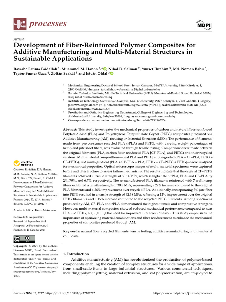 Development of Fiber-Reinforced Polymer Composites for Additive ...