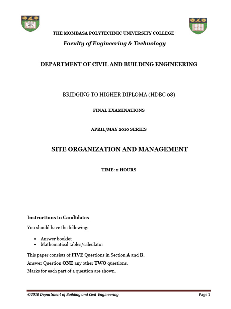 Site Organization & Management Exam 2010 | PDF | Business | Economies
