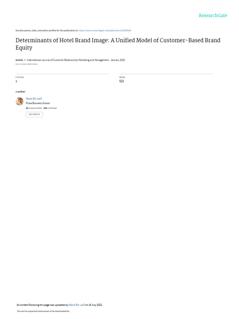 Determinants of Hotel Brand Image: A Unified Model of Customer-Based ...
