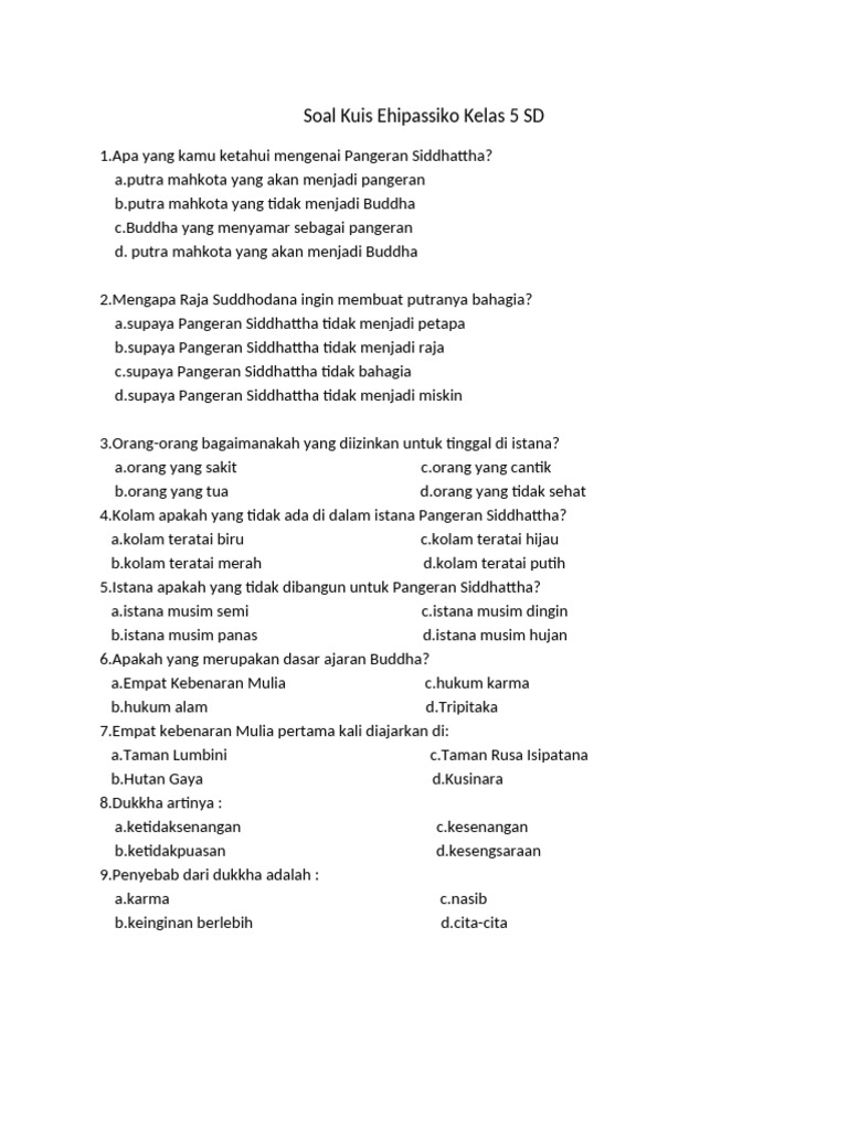 Soal Kuis Ehipassiko Kelas 5 SD | PDF
