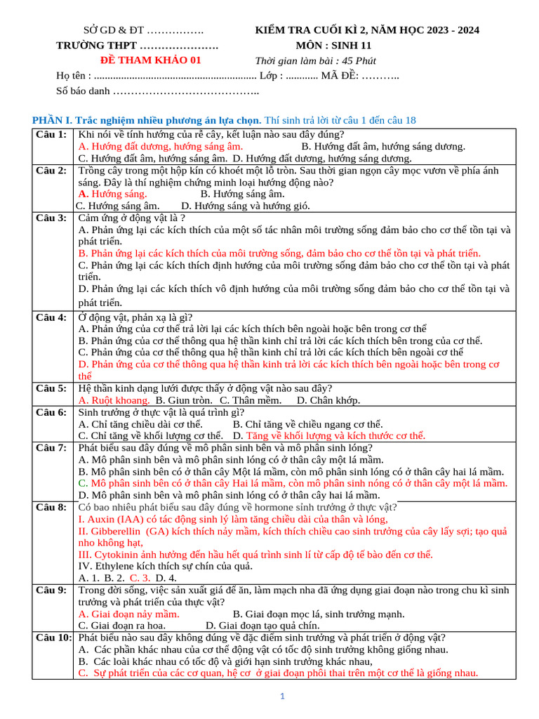 11 - - ĐỀ MINH HỌA 1 - - KTCK2 - - SH11 | PDF