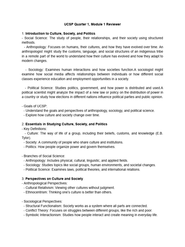 UCSP Grade 12 Module 1 Overview | PDF | Sociology | Anthropology