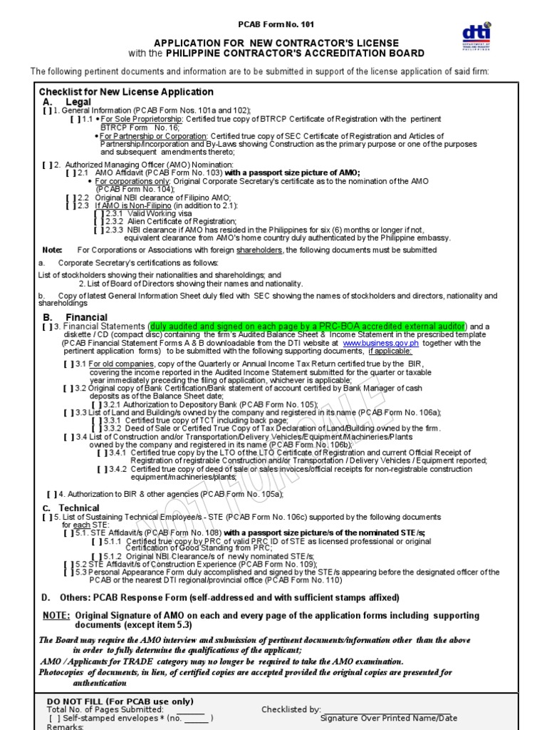 Pcab Application Form | Identity Document | Affidavit