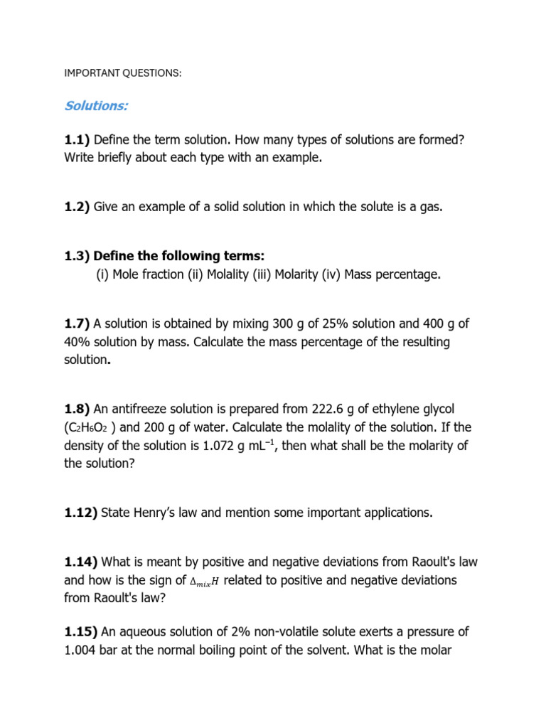 IMPORTANT QUESTIONS | PDF | Ether | Chemistry
