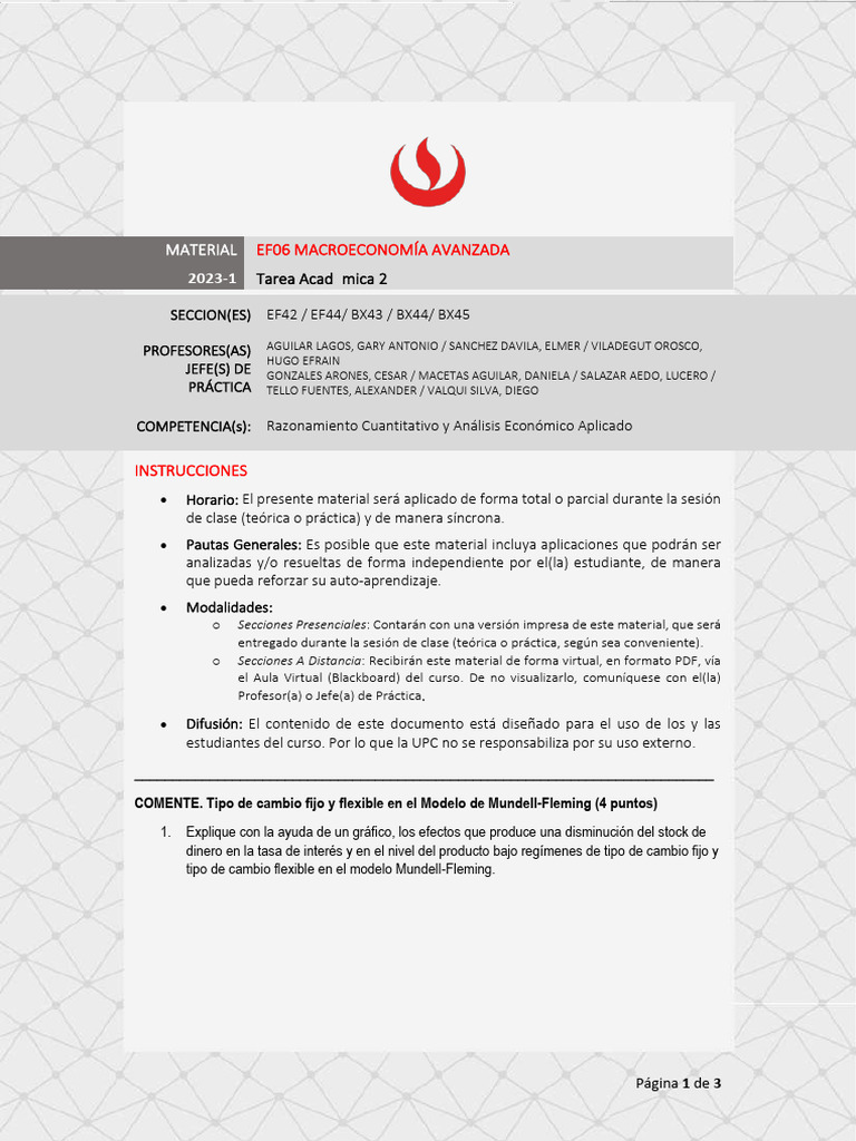 TA2 UPC Macroeconomía Avanzada 2023-1 | PDF | Ciencias económicas | Economias
