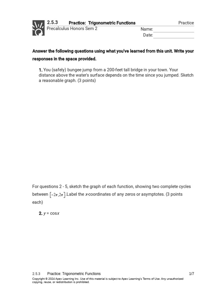2.5.3 Practice - Trigonometric Functions (Practice) | PDF ...