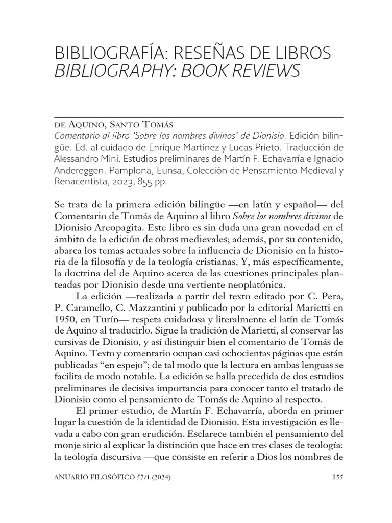 Comentario de Aquino sobre Dionisio | PDF | Tomás de Aquino | Teología