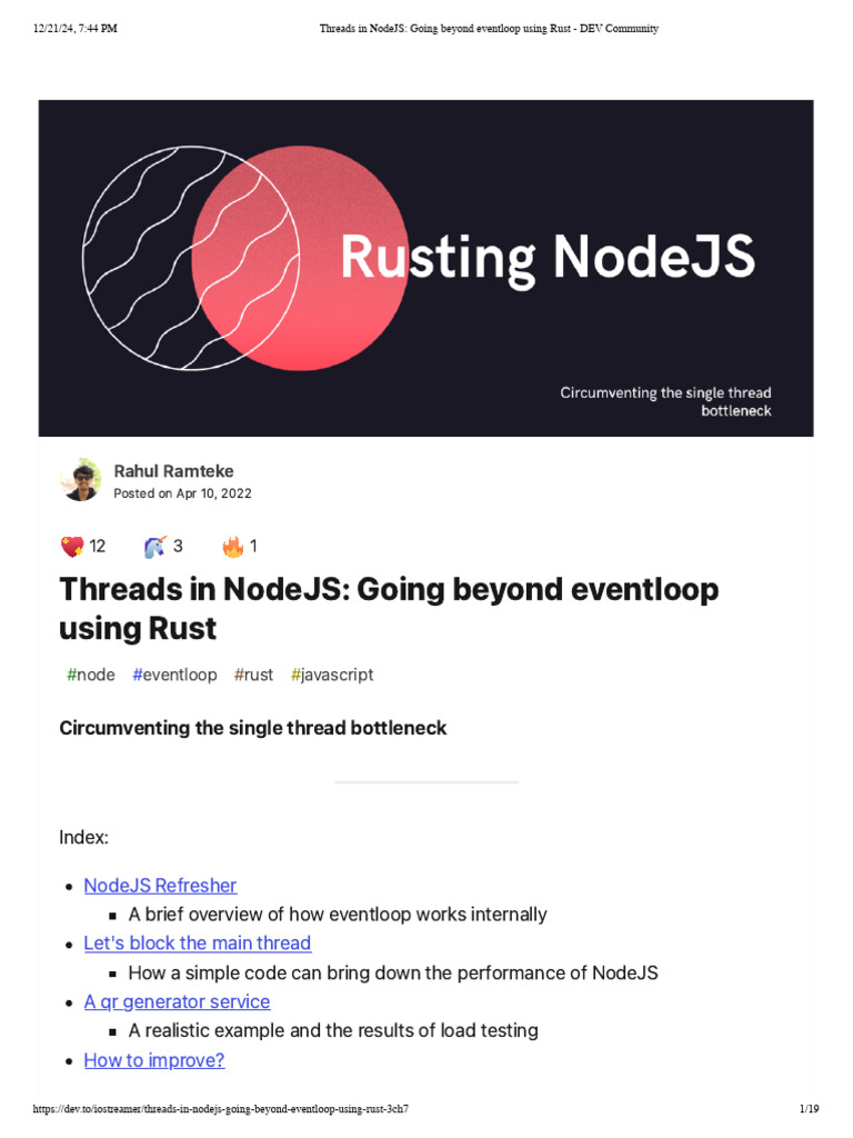 Threads in NodeJS - Going Beyond Eventloop Using Rust - DEV Community | PDF | Computing ...