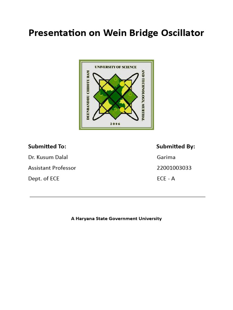 Presentation On Wein Bridge Oscillator | PDF | Electronic Oscillator ...