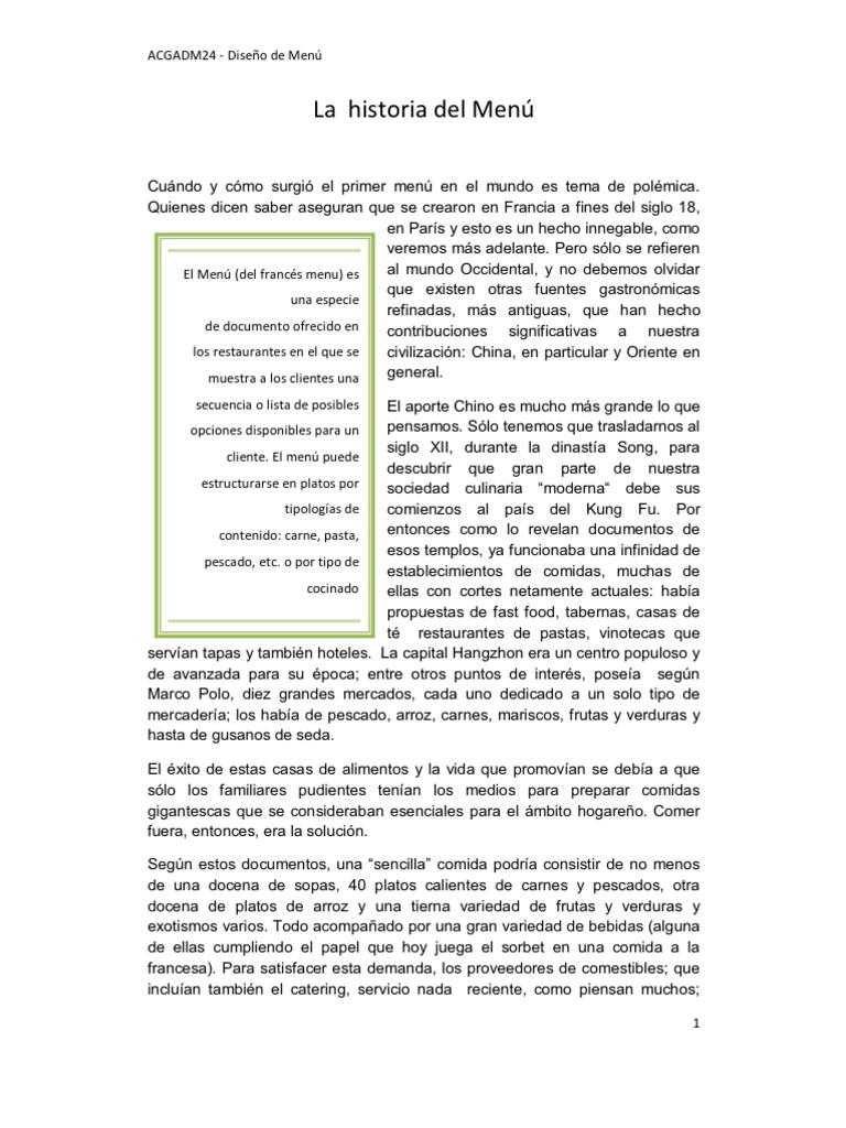 Evolución del Menú en la Gastronomía | PDF | Viajes y turismo