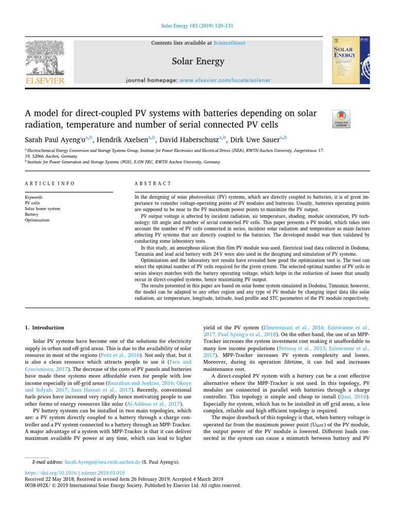 Optimizing Direct-Coupled PV Systems | PDF | Photovoltaics | Photovoltaic System