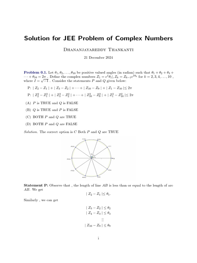 Solution For JEE Problem of Complex Numbers | PDF