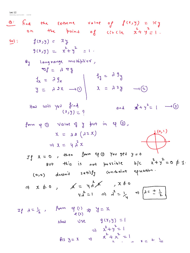 Lec 12 Langrange Continue and Multiple Integ. Start | PDF