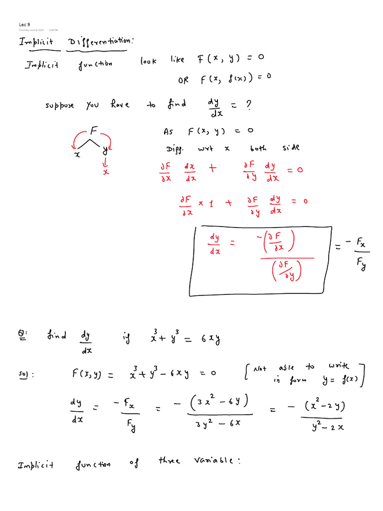 Lec 9 Implicit Diff and Directional Derivative and Gradient | PDF