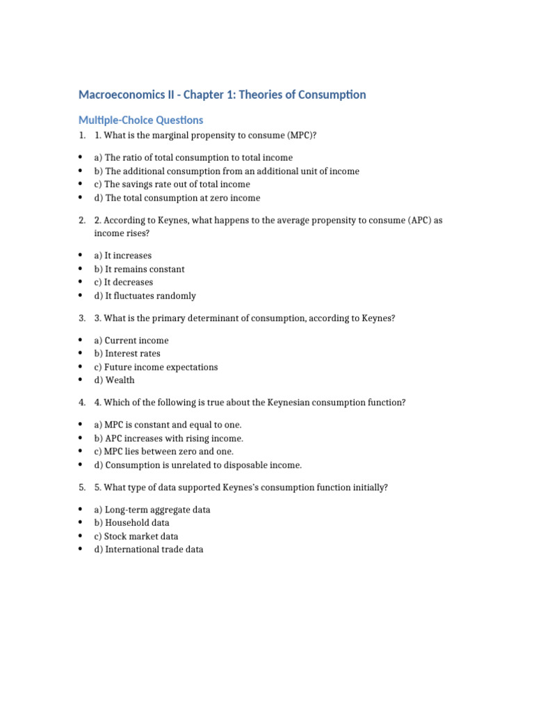 Macroeconomics II Chapter 1 MCQs | PDF