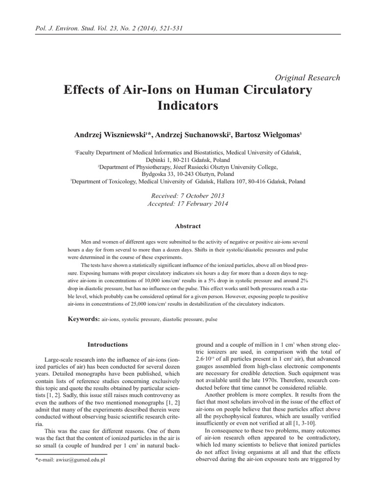 Effects of Air - Ions On | PDF | Experiment | Blood Pressure