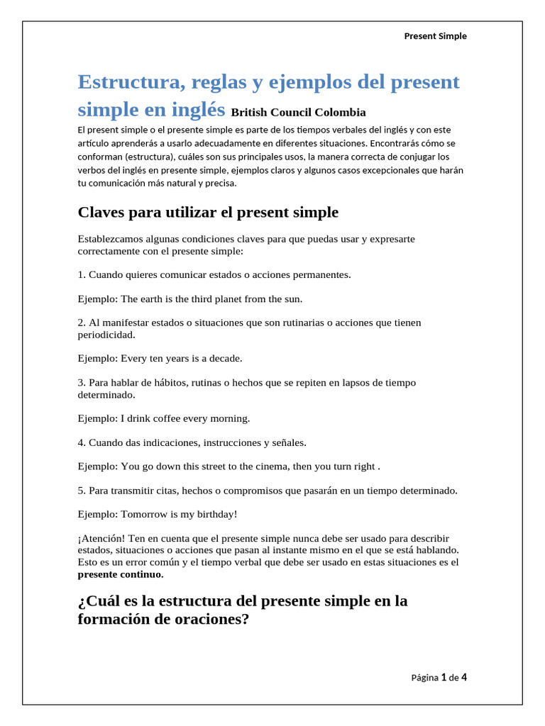 Estructura present simple | PDF | Verbo | Oración (Lingüística)