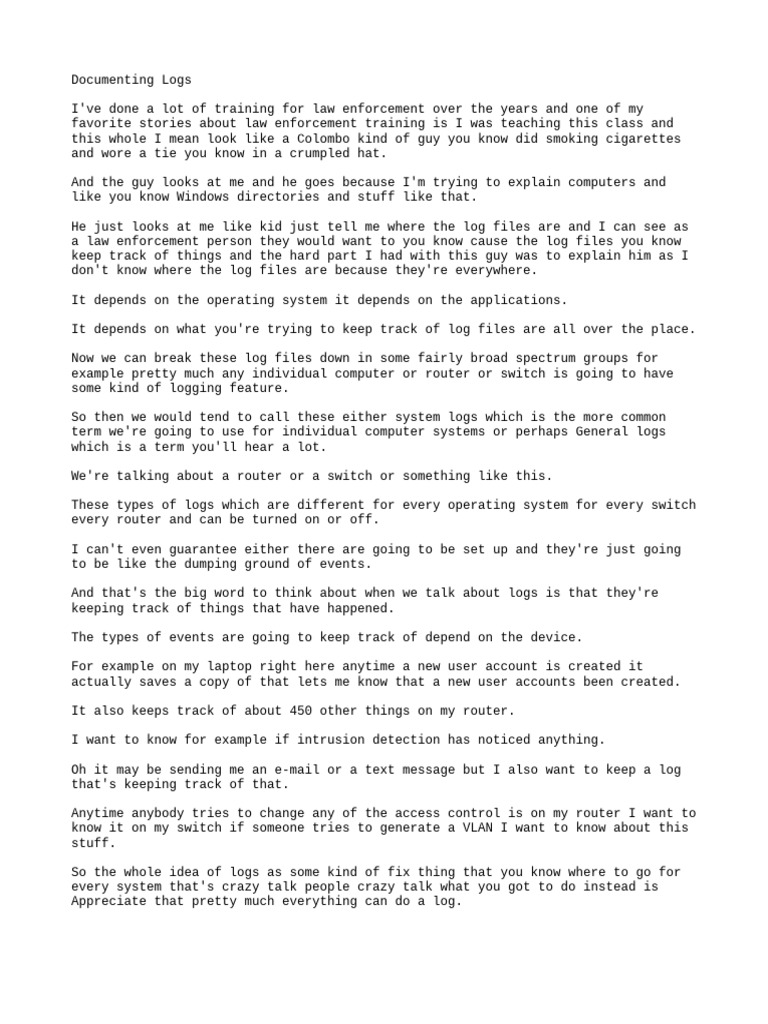 Documenting Logs | PDF | Computer Network | Computer Science