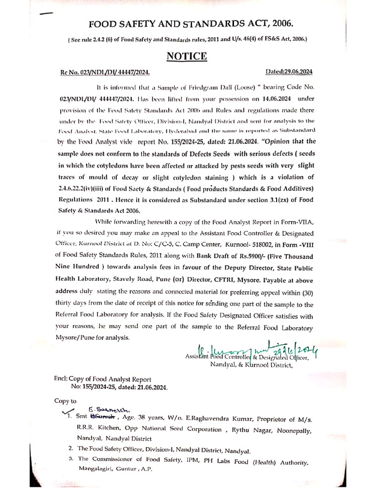 FSSAI Fine Notice | PDF